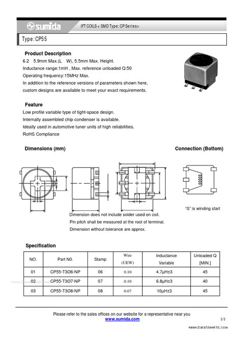 Cp55 Datasheet Ift Coils Sumida Corporation