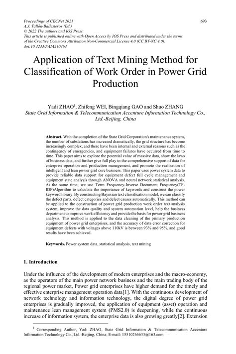 Pdf Application Of Text Mining Method For Classification Of Work Order In Power Grid Production
