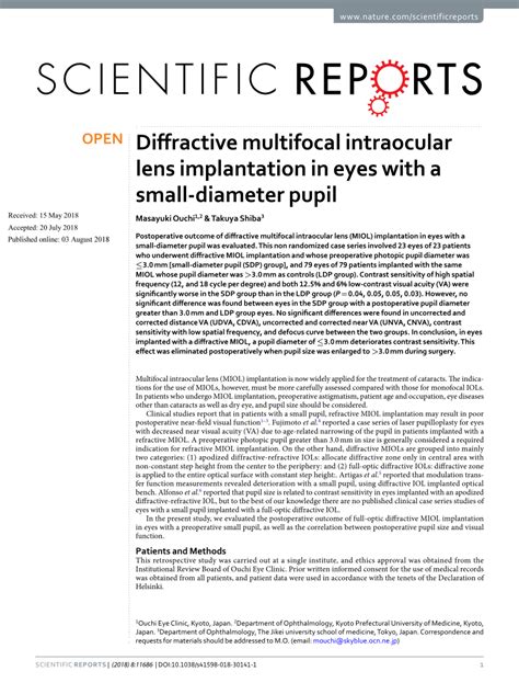 Pdf Diffractive Multifocal Intraocular Lens Implantation In Eyes With