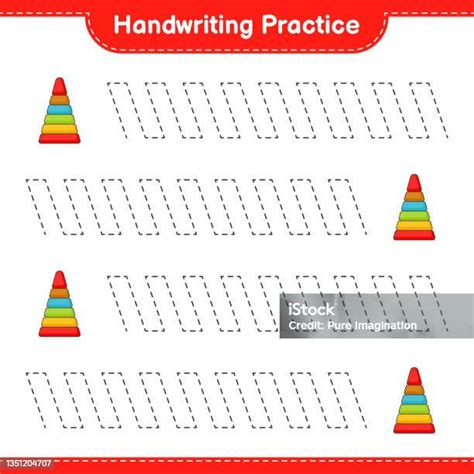 필기 연습 피라미드 장난감의 라인을 추적 교육 어린이 게임 인쇄 워크 시트 벡터 일러스트레이션 0명에 대한 스톡 벡터 아트 및