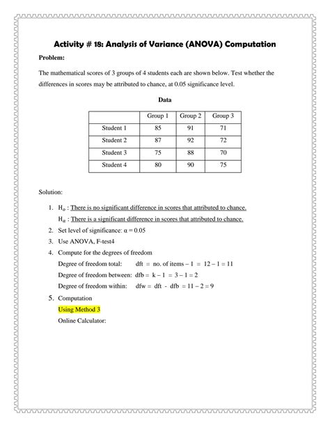 Solution Analysis Of Variance Anova Computation Studypool