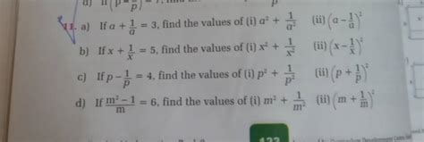 21 a if a a1 3 find the values of i a2 a21 ii a−a1 2 b if x x