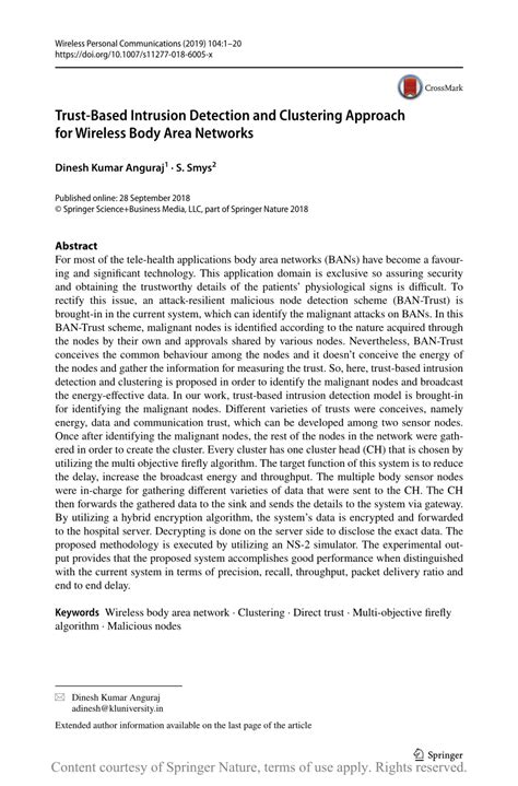 Trust Based Intrusion Detection And Clustering Approach For Wireless Body Area Networks
