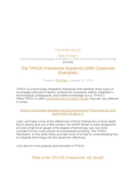 The Tpack Framework Explained With Classroom Examples Pdf