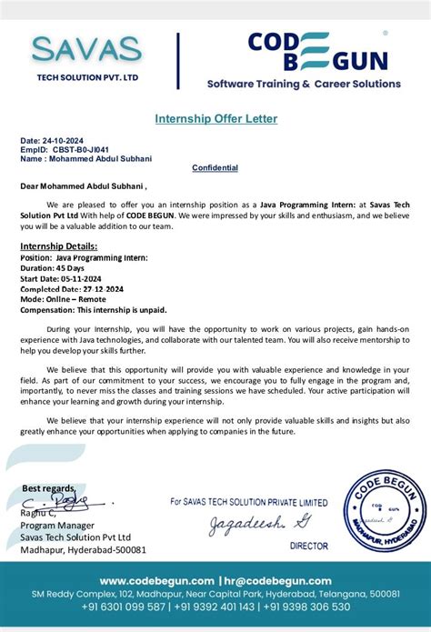 Mohammed Abdul Subhani On Linkedin Codebegun Internship