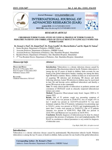 Journal Homepage Introduction Pdf Tuberculosis Infection