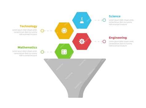 Stem 교육 인포그래픽 템플릿 다이어그램 마케팅 니 모양과 수직 모양의 육각형 점 슬라이드 프레젠테이션을 위한 4점 단계