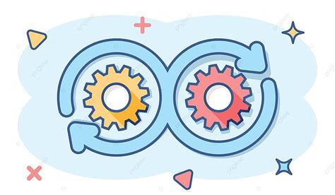 Devops Comic Icon On White Background With Cog And Arrow Vector Comic Lifecycle Agile Png And