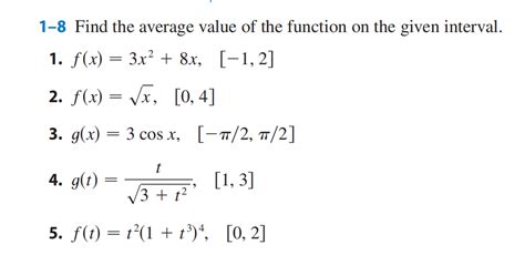 solved 1 8 find the average value of the function on the