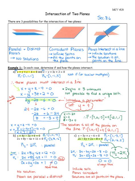 3 8 Intersection Of Planes Solutions Pdf Euclidean Geometry Mathematical Analysis
