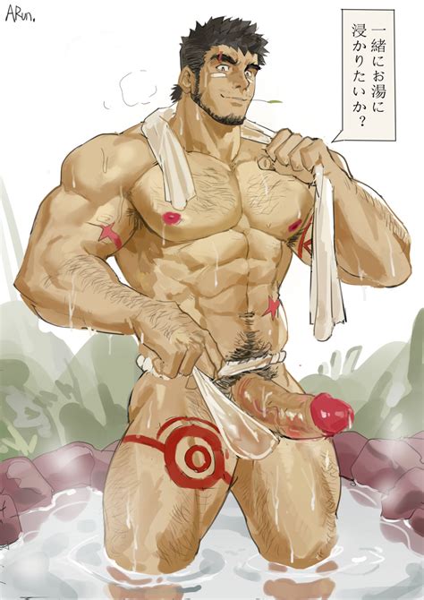 Rule 34 1boy Abs Absurdres Bara Bathing Black Beard Black Hair