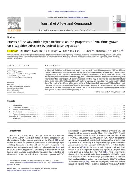 Pdf Effects Of The Aln Buffer Layer Thickness On The Properties Of
