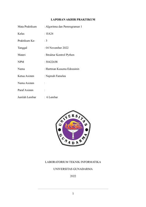 La3 Alpro Pratikum Laporan Akhir Praktikum Mata Praktikum Algoritma Dan Pemrograman 1