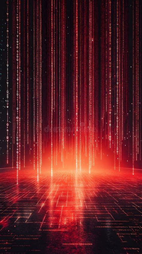 Binary Code Background Black And Red Color Matrix With Lines Creating