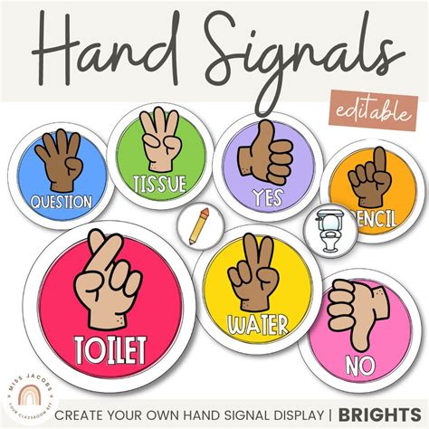 Hand Signals For Classroom Brights Editable Classroom Decor Etsy