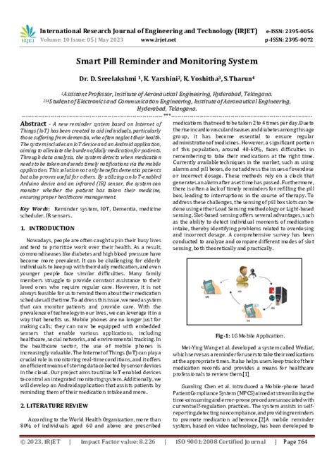 Pdf Smart Pill Reminder And Monitoring System