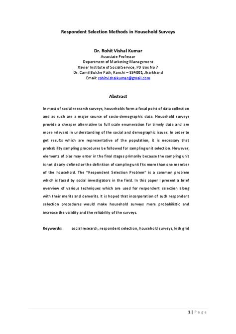Pdf Respondent Selection Methods In Household Surveys