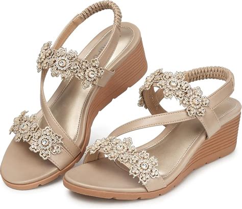 Temofon Wedge Sandals For Women Elastic Ankle Strap