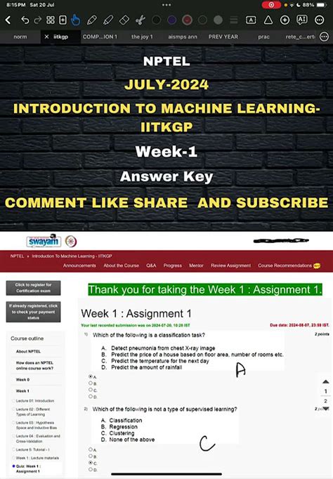 nptel introduction to machine learning iitkgp week 1 assignment answers