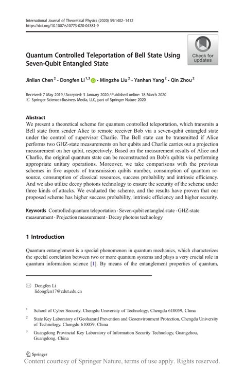 Quantum Controlled Teleportation Of Bell State Using Seven Qubit