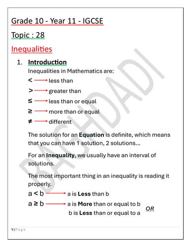 Unit2 T30 Igcse Inequalities Teaching Resources