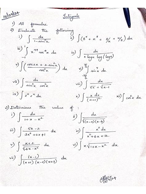 Integrals Practice Sums Pdf