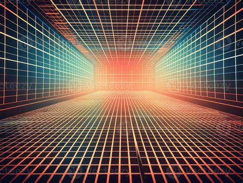 Perspective Grid Abstract Retro Background Created With Technology