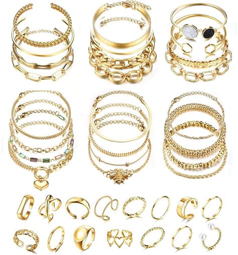 Adramata 39pcs Ensemble De Bijoux En Or Pour Femme Bracelets à Chaînes