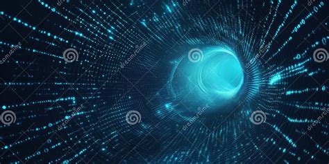 Digital Data Stream Flows Through Cyberspace Tunnel With Futuristic