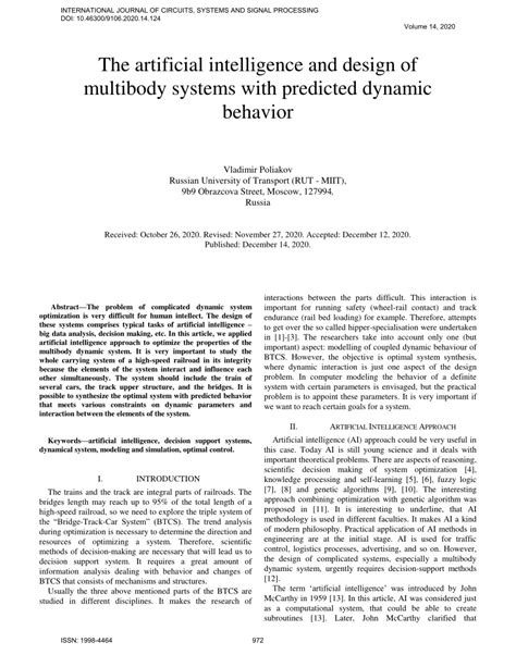 Pdf The Artificial Intelligence And Design Of Multibody Systems With Predicted Dynamic Behavior