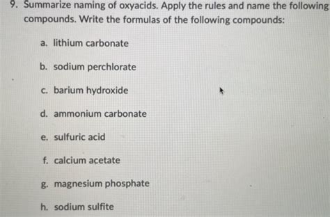 Solved Summarize Naming Of Oxyacids Apply The Rules And Chegg