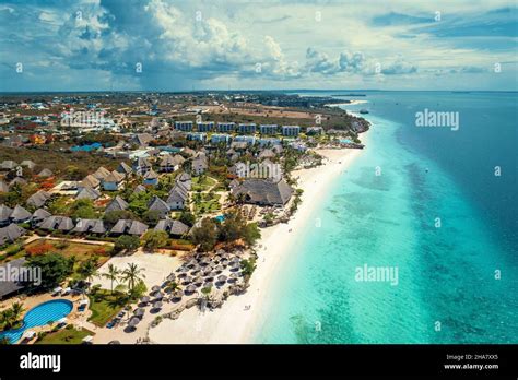 Aerial View Of Nungwi Beach In Zanzibar Tanzania With Luxury Resort