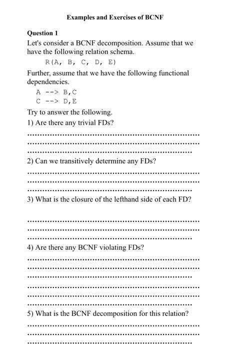 solved examples and exercises of bcnf question 1 let s