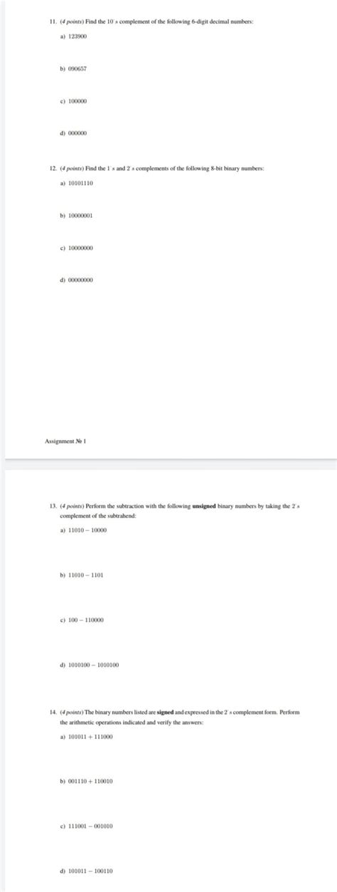 solved 11 4 points find the 10′ s complement of the