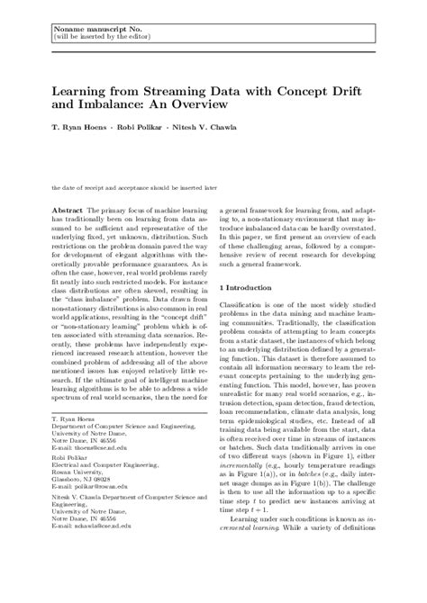 Pdf Learning From Streaming Data With Concept Drift And Imbalance An Overview