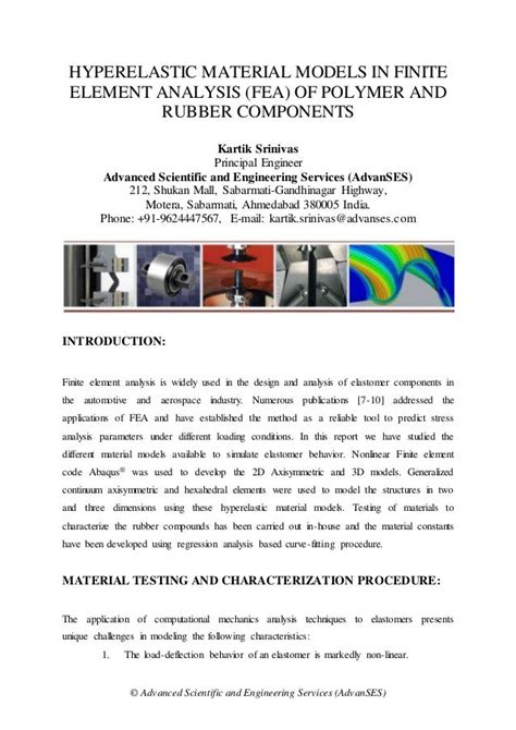 Hyperelastic Material Models In Finite Element Analysis Of Polymers