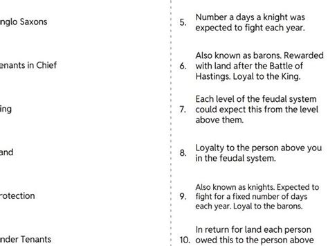 Feudal System Key Terms Match Up Teaching Resources