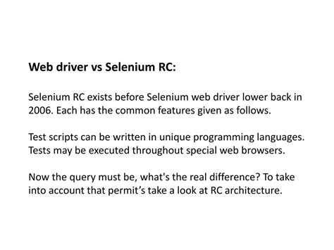 Ppt Web Driver And Its Comparison Selenium Rc Powerpoint Presentation Id7503311