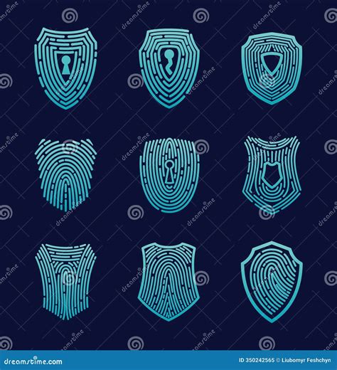Shield With Fingerprint 3d Icon Model Cartoon Style Concept Render