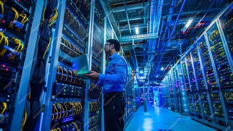 Premium Photo Young Engineer Man Working With Laptop Computer In Data Center Server Room