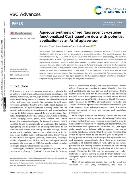 Pdf Aqueous Synthesis Of Red Fluorescent L Cysteine Functionalized