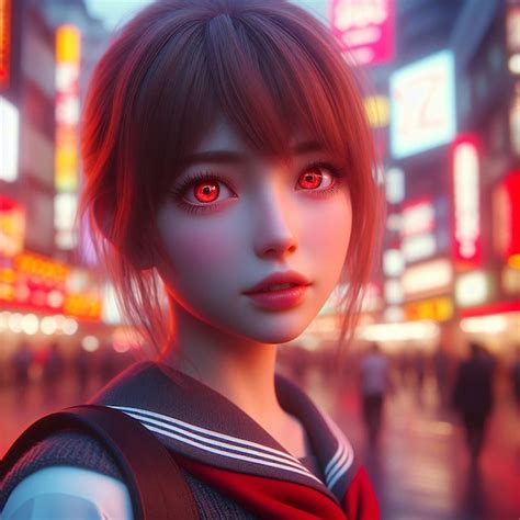 Premium Ai Image Red Eye Girl Head Image Ai Generated