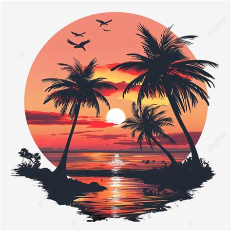 야자수와 열대 해변 일몰 열렬한 풍경 야자수 Png 일러스트 및 이미지 에 대한 무료 다운로드 Pngtree