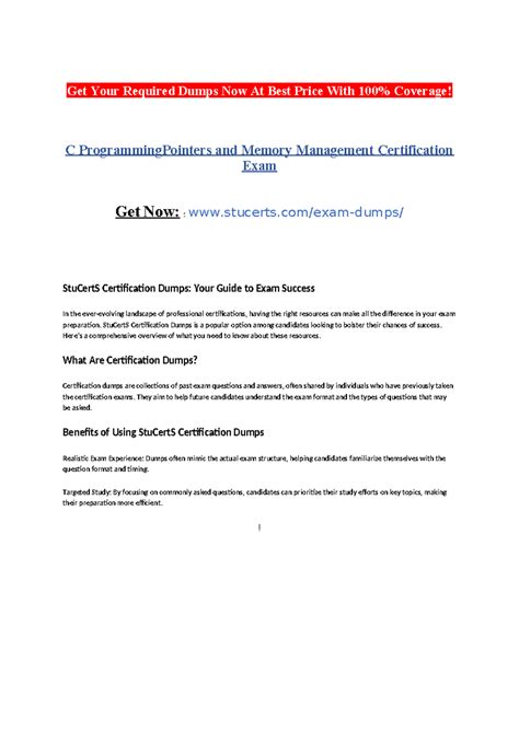 C Programming Pointers And Memory Management Certification Exam Get