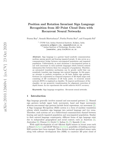 Pdf Position And Rotation Invariant Sign Language Recognition From 3d Point Cloud Data With
