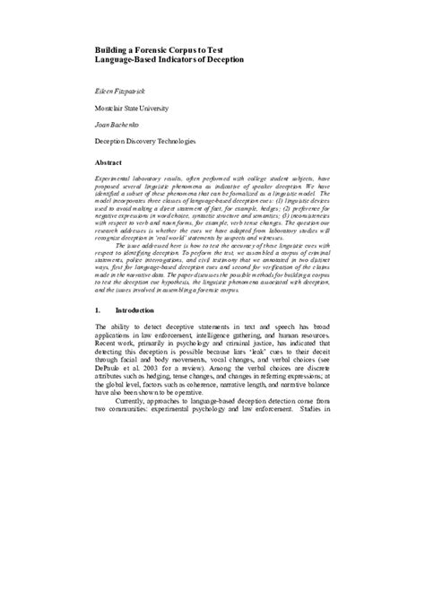 Pdf Building A Forensic Corpus To Test Language Based Indicators Of