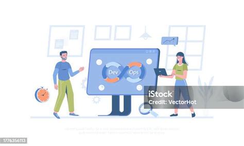 devops 개발자는 무한대 기호 형태의 자동화 프로세스로 작업합니다 소프트웨어 개발 배너 웹사이트 디자인 랜딩 페이지를 위한
