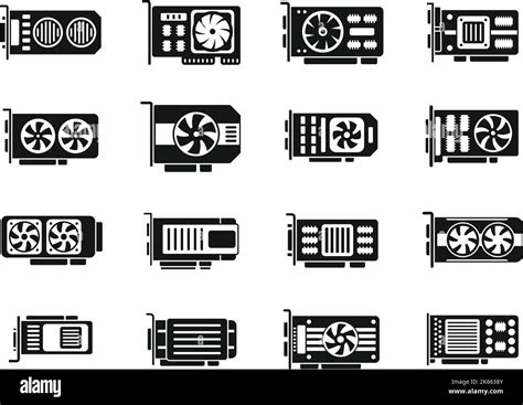 Gpu Graphic Card Icons Set Simple Vector Hard Ware Board Capacitor