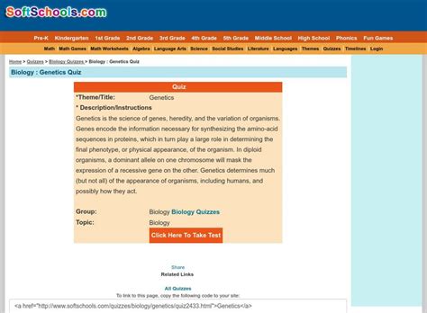 Soft Schools Genetics Quiz Unknown Type For 6th 8th Grade Lesson Planet