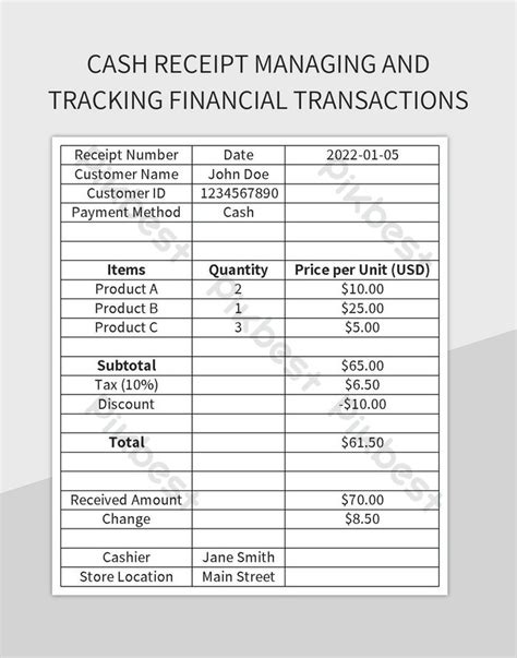 Cash Receipt Managing And Tracking Financial Transactions Excel